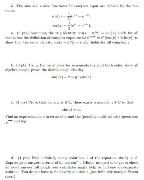 Solved 1 E 1 5 The Sine And Cosine Functions For Complex Chegg Com