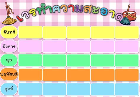 วิชาการ แจกไฟล์ตารางเวรทำความสะอาด สำหรับตกแต่งห้องเรียน