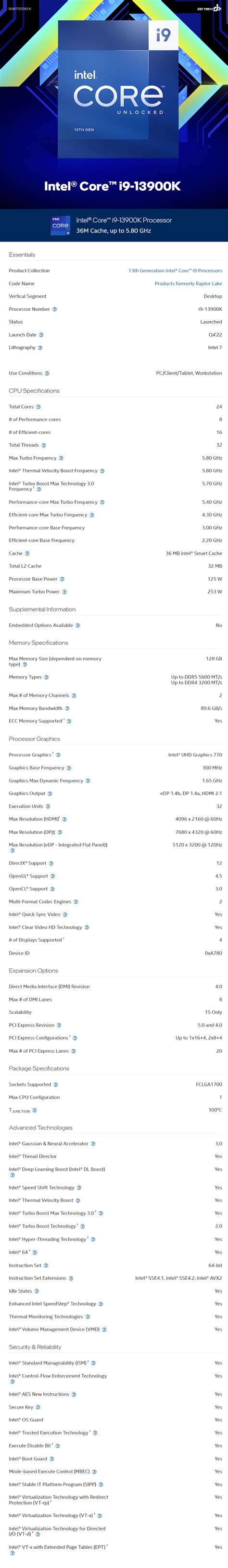 Procesador Intel Core I9 13900k 5 80 Ghz 8 Nucleos Alto Rendimiento 16 Nucleos Alta