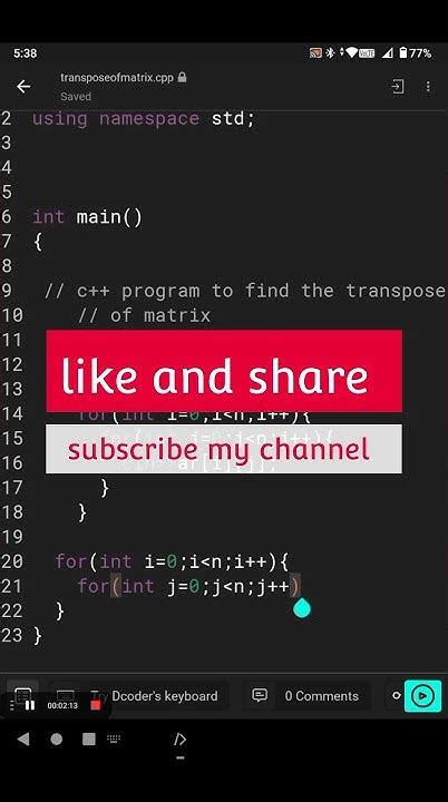 Finding The Transpose Of Matrix C Program Coding Shorts Youtube