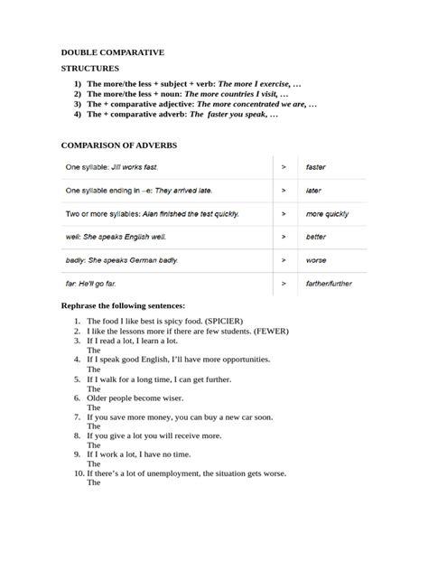 Double Comparative Exercises Pdf