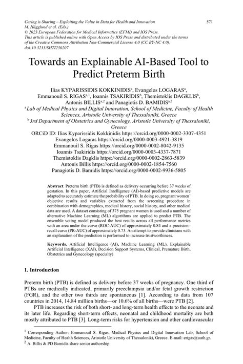 Pdf Towards An Explainable Ai Based Tool To Predict Preterm Birth