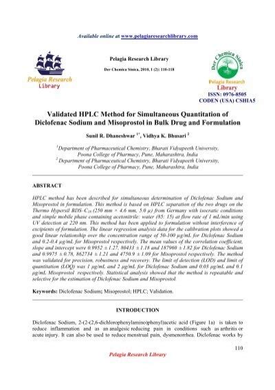 Validated Hplc Method For Simultaneous Quantitation Of Diclofenac
