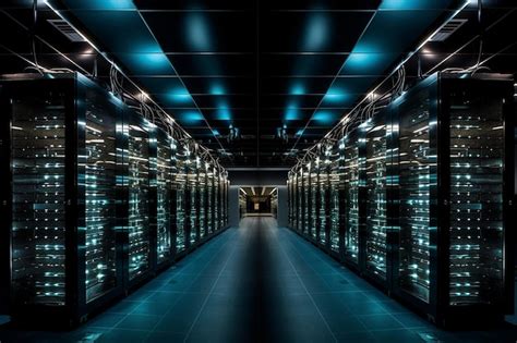 Premium Photo Symmetrical Composition Of Server Racks With Overhead Lighting
