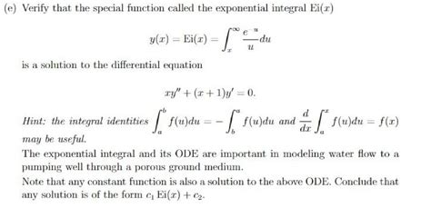 Solved E Verify That The Special Function Called The