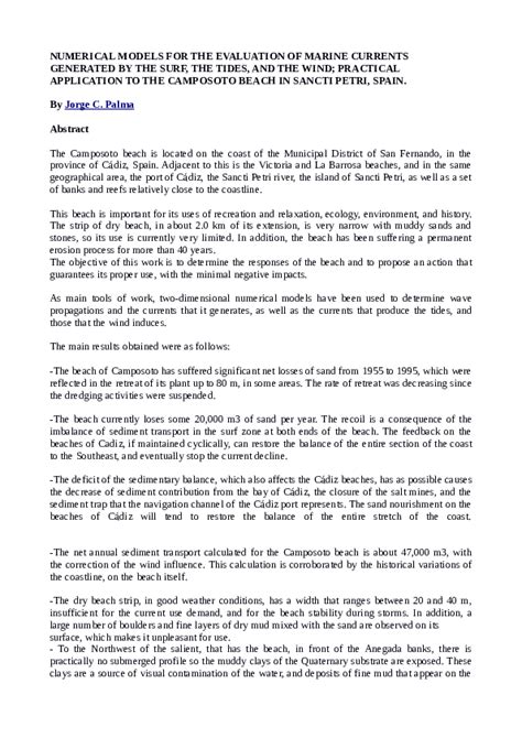 Pdf Numerical Models For The Evaluation Of Marine Currents Generated