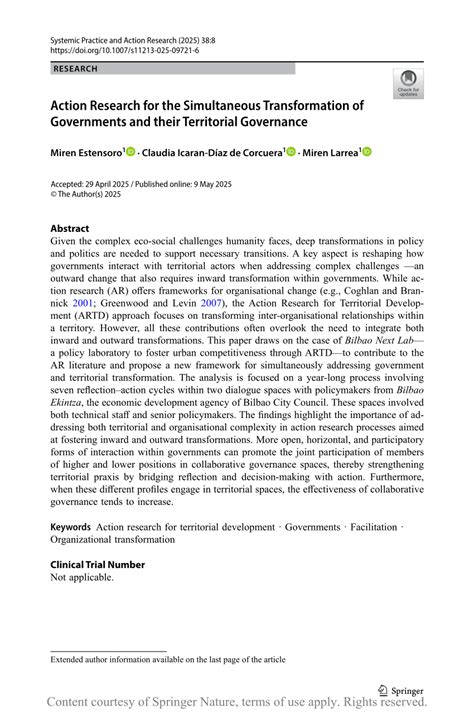 Pdf Action Research For The Simultaneous Transformation Of Governments And Their Territorial