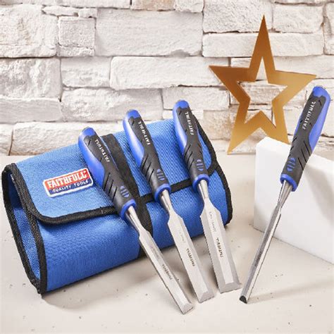 Faithfull 4pc Chisel Set W Tool Roll Rose Building Supplies