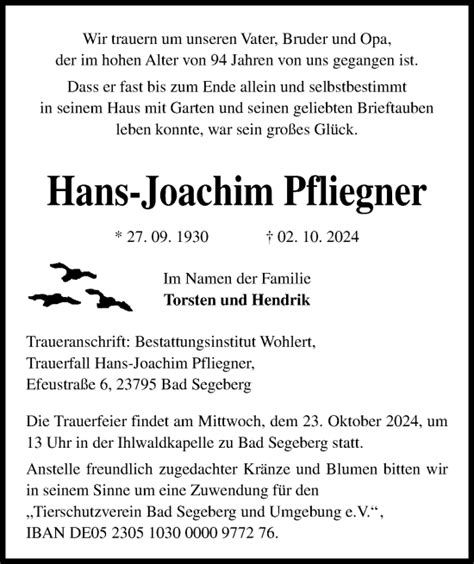 Traueranzeigen Von Hans Joachim Pfliegner Trauer Anzeigende