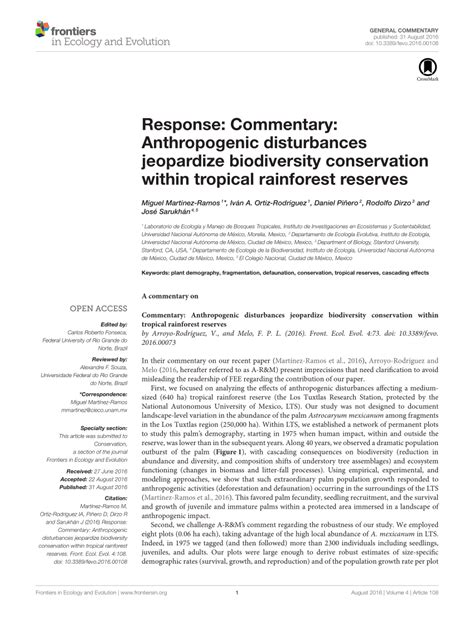 Pdf Anthropogenic Disturbances Impact Biodiversity Within Tropical