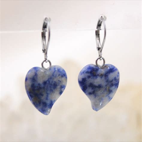 Обеци Асиметрично сърце от Содалит 35мм Полускъпоценни минерали Кристина Арт бижута от