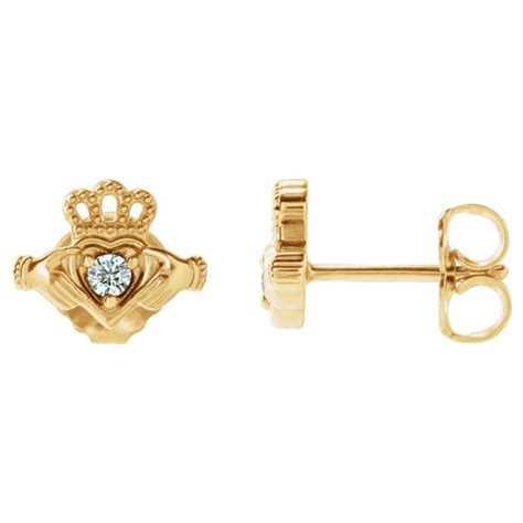 14k Yellow Gold 06 Ct Tw Diamond Claddagh Earrings Jj88302y