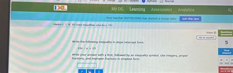 Solved Sis Skyward Myportal New Tab Ixl My Ixl Learning Assessment Analytics Your Teacher Ki