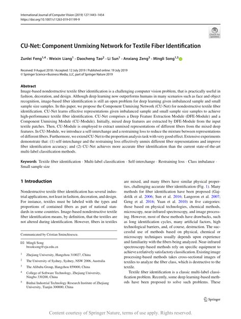 cu net component unmixing network for textile fiber identification