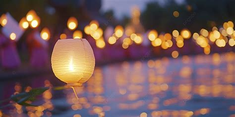 물 위에 떠 있는 빛나는 등불과 흐릿한 보케의 밝은 배경을 위해 기도하는 많은 승려들 등불 빛나는 떠 있는 배경 일러스트 및 사진 무료 다운로드 Pngtree