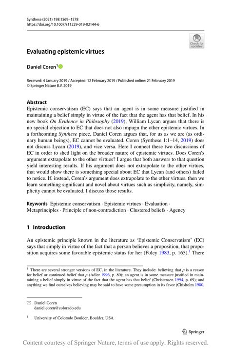 Evaluating Epistemic Virtues Request Pdf