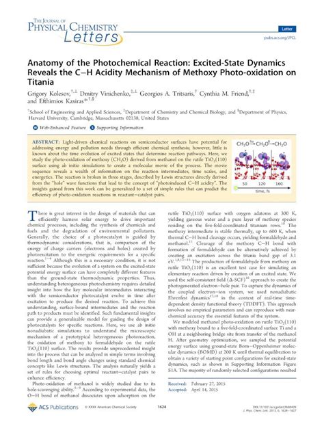 Pdf Anatomy Of The Photochemical Reaction Excited State Abstract Light Driven Chemical