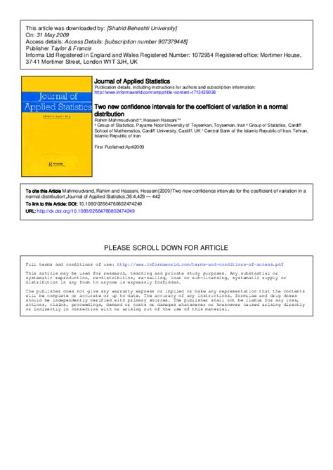 Pdf Two New Confidence Intervals For The Coefficient Of Variation In A Normal Distribution