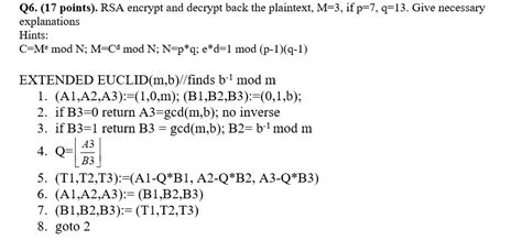solved q6 17 points rsa encrypt and decrypt back the