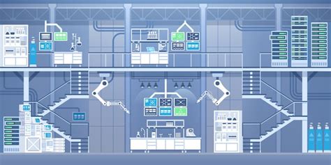 Premium Vector Automated Scientific Laboratory Horizontal Background Robotic Manipulators