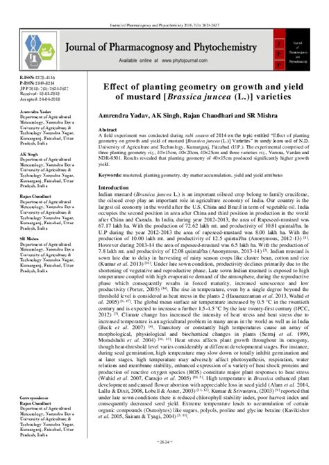 (PDF) Effect of planting geometry on growth and yield of mustard [Brassica juncea (L.)] varieties