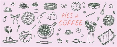 잉크 또는 숯 손으로 그린 과일 고기 호박 및 베리 굽기 벡터 그림의 컬렉션 전통적인 케이크 타르트 및 파이의 빈티지 세트 스케치 낙서 스타일의 평면도 달콤한 베이커리