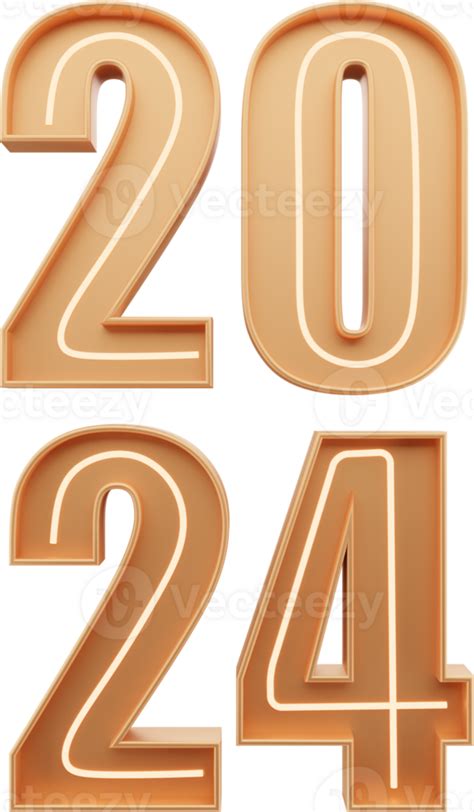 new year 2024 element 3d gold typography 32882267 png