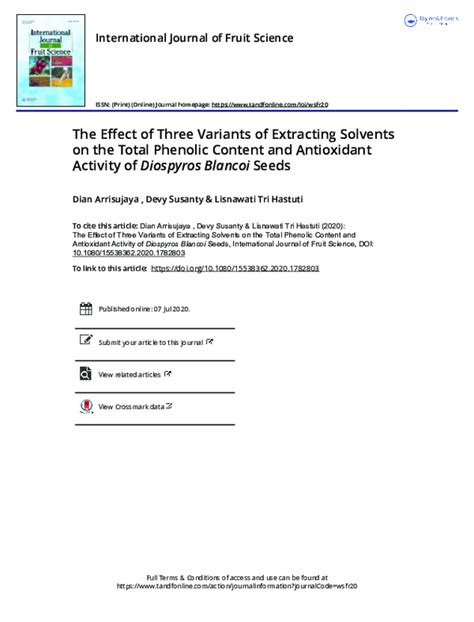 Pdf The Effect Of Three Variants Of Extracting Solvents On The Total