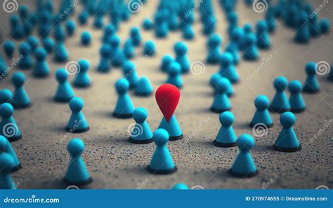 Red Map Pin And Lots Of Blue Pushpins Generative Ai Stock Illustration