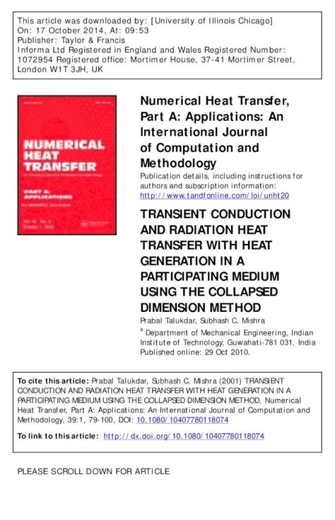 Pdf Transient Conduction And Radiation Heat Transfer With Heat