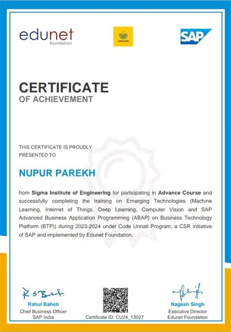 nupur p on linkedin edunetfoundation sap certificateofachievement