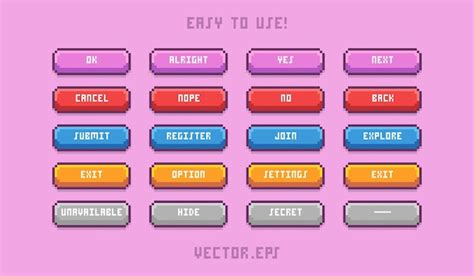 Premium Vector Collection Set Button Action Game Ui In Pixel Art Cute Soft Style Soft Light