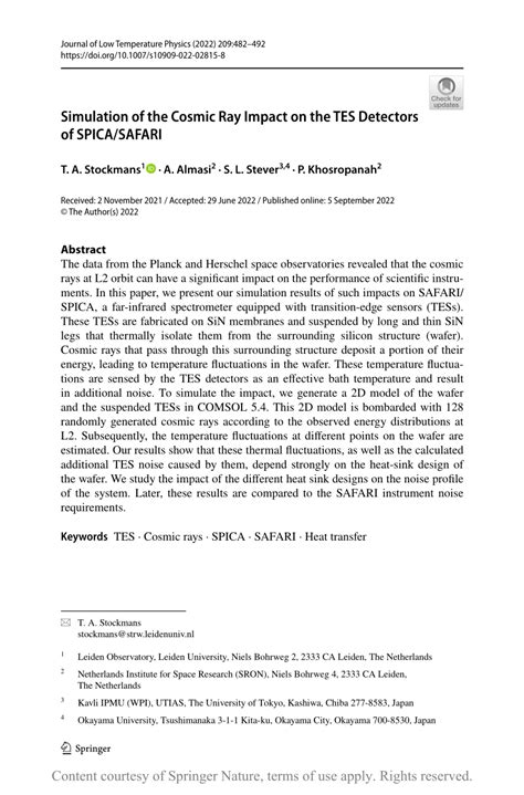 Pdf Simulation Of The Cosmic Ray Impact On The Tes Detectors Of Spica