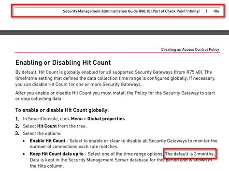 what is the default time that hit count data is ke check point
