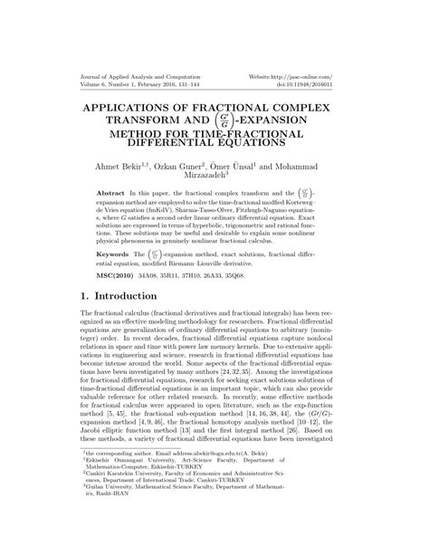 Pdf Applications Of Fractional Complex Transform And Formula