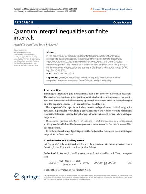 Pdf Quantum Integral Inequalities On Finite Intervals