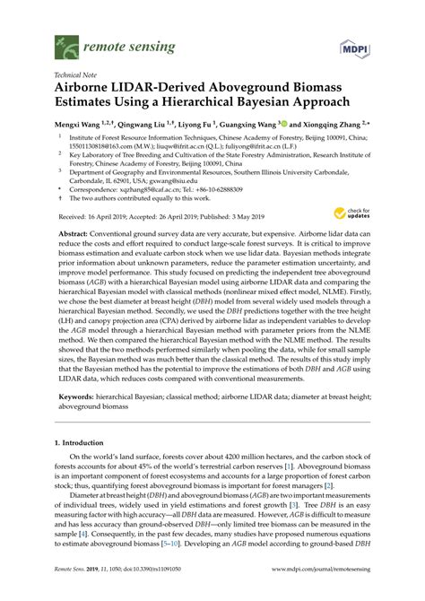 Pdf Airborne Lidar Derived Aboveground Biomass Estimates Using A