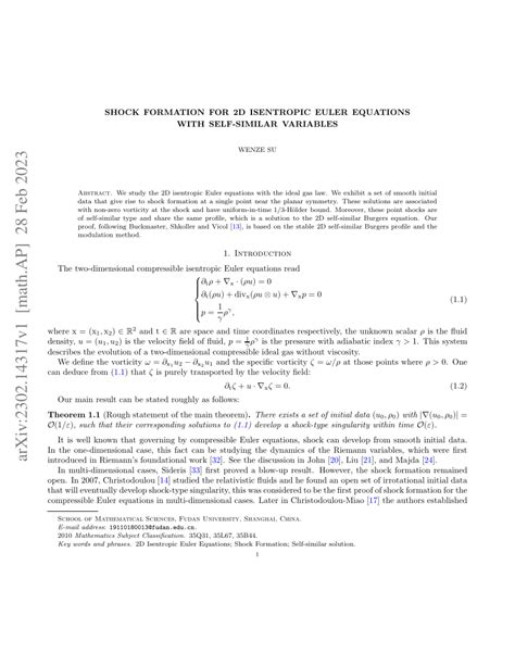 Pdf Shock Formation For 2d Isentropic Euler Equations With Self