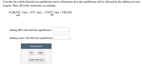 Solved Consider The Cobalt Chloride Ion Equilibrium Shown