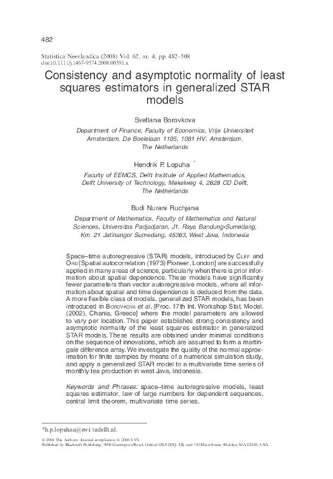 Pdf Consistency And Asymptotic Normality Of Least Squares Estimators In Generalized Star Models