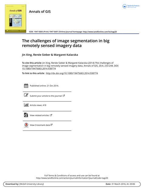Pdf The Challenges Of Image Segmentation In Big Remotely Sensed