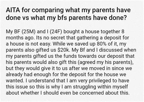 Aita For Comparing What My Parents Have Done Vs My Bfs Parents Have Done
