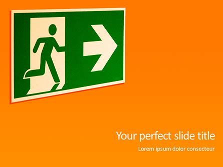 Emergency Exit Sign On Orange Background Presentation Presentation Template For PowerPoint And