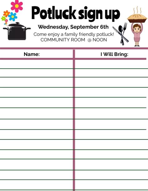 Pot Luck Sign Up Sheet Template Potluck Sign Up Sheet Free Download