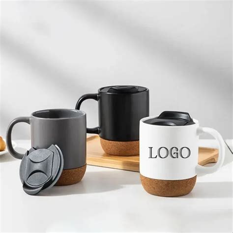 Custom Logo Cork Mug Matte Black White Blue Red Yellow Ceramic Cork