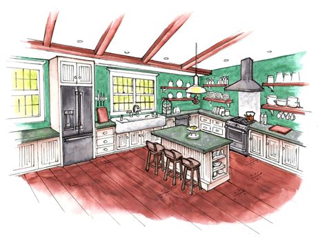Kitchen Drawing In Color