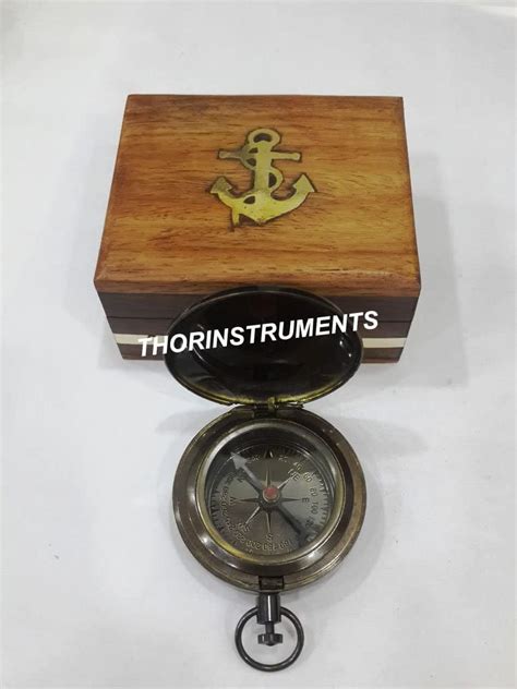 Nautical Antque Rose London Push Buton Working Compass With Leather