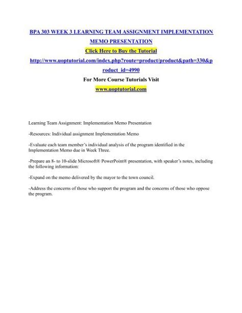 Bpa 303 Week 3 Learning Team Assignment Implementation Memo Presentation