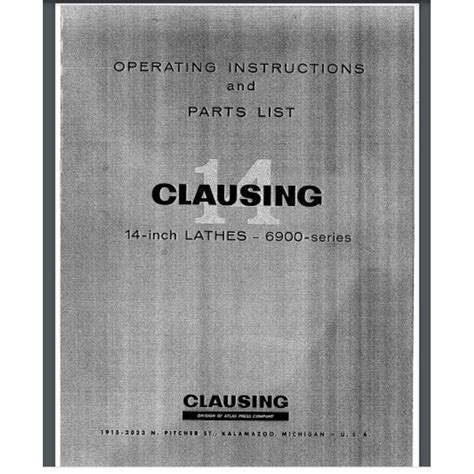 Clausing 14 6900 Series Lathe Operations And Parts Manual 1965 18 Pages
