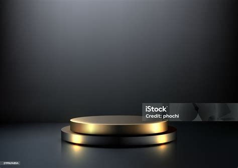 호화스러운 금 회색 제품 전시 진열장을 위한 미니멀리스트 포디움 모형 진열장 현대 디자인 0명에 대한 스톡 벡터 아트 및 기타 이미지 0명 건설 플랫폼 검은색